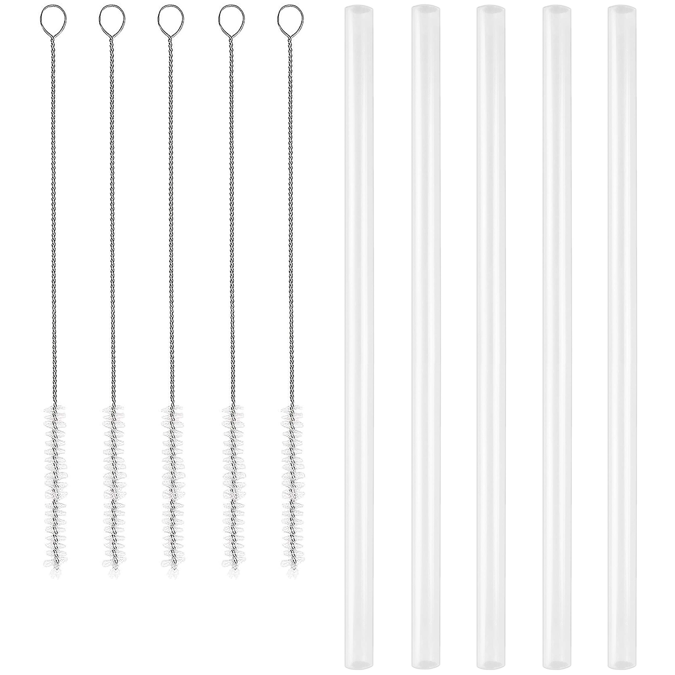 5 Pack Reusable Straws for Hydro Flask Standard/Wide Lid, 9.5 in Plastic Straws Reusable for Cold/Hot Drinks, Food Grade Straws Replacement for Hydro Flask with Brushes, White