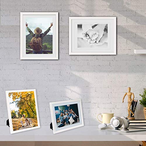 Beyond Your Thoughts 11"X14" REAL WOOD + REAL GLASS (Hang/Stand) White Picture Photo Frame with Matted for 8"X10" or 9"x12" Photo for Wall and Table Top-Mounting Hardware Included(1 Pack)