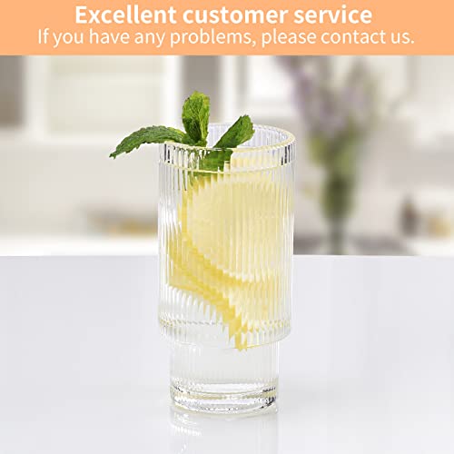 BJMEDYM Ribbed Glassware, Vintage Glassware 6pc Set, 12 oz Origami Style Glass Cup, Ripple Drinking Glasses, Fluted Glassware, Ribbed Drinking Glasses
