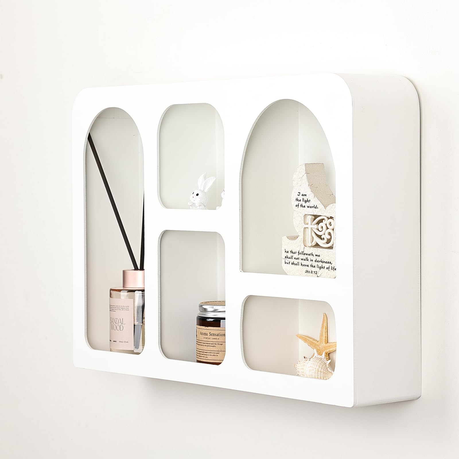 Ella & Emma White Decorative Floating Wall Shelf, Geometric Arched Wall Shelf, Boho Nordic Modern Style Shelves for Wall Decor, Wall Mounted Shelf Storage Nursery, Bedroom, Living Room, Bathroom