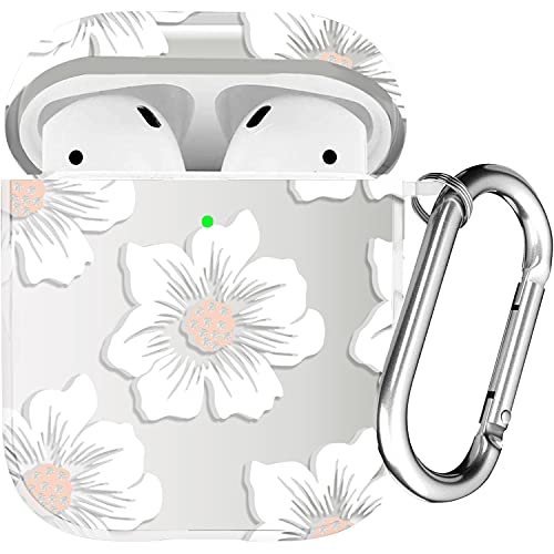 Maxjoy for Airpod Case Flower with Keychain Clear Floral Airpod Pro Case Cover for Girls Hard PC Skin Shockproof Cute Case for Apple Airpods 2&1Charging Case [Front LED Visible]
