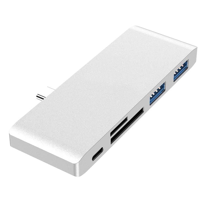 5 in 1 Dongle USB C Hub Adapter with USB 3.0 Ports SD TF Card Readers for Laptops Fast Charging (Silver)