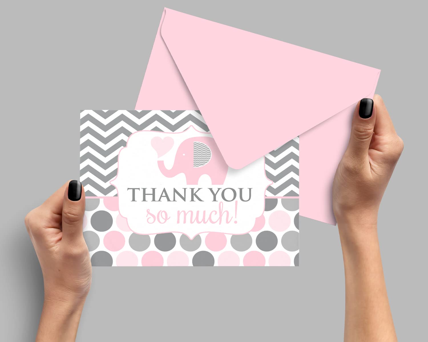 Paper Clever Party Pink Elephant Thank You Cards with Envelopes for Boys Baby Shower, Gender Reveal, Birthday, Everyday Occasions, Small Folded Note Set, 20 Pack