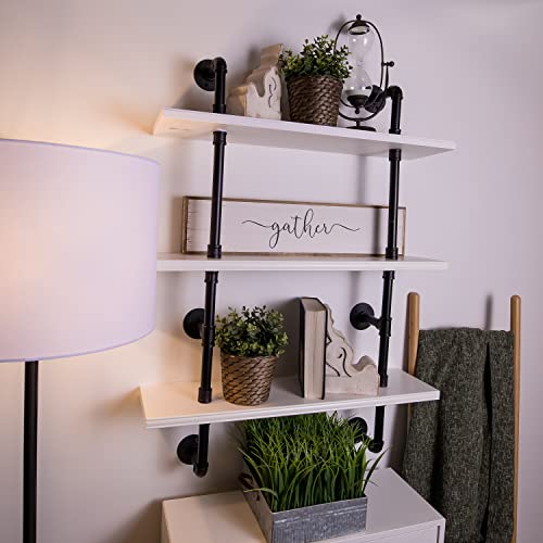 Industrial Floating Pipe Shelves - Wall Mounted Hanging Bathroom Wall Shelf - 41.5โ x 12โ x 9.5โ Rustic Metal Shelf for kitchen - 3 Tiers Farmhouse Shelves (Planks are not Included)