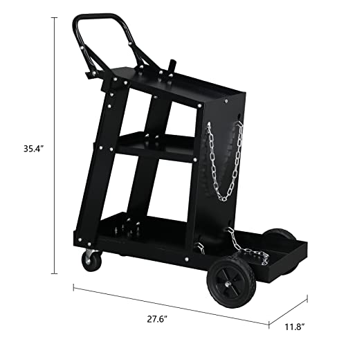3 Tiers Rolling Welding Cart with Wheels,Rolling Welder Plasma Cutter,Heavy Duty Welding Carts with Wheels and Tank Storage for TIG MIG ARC, Black