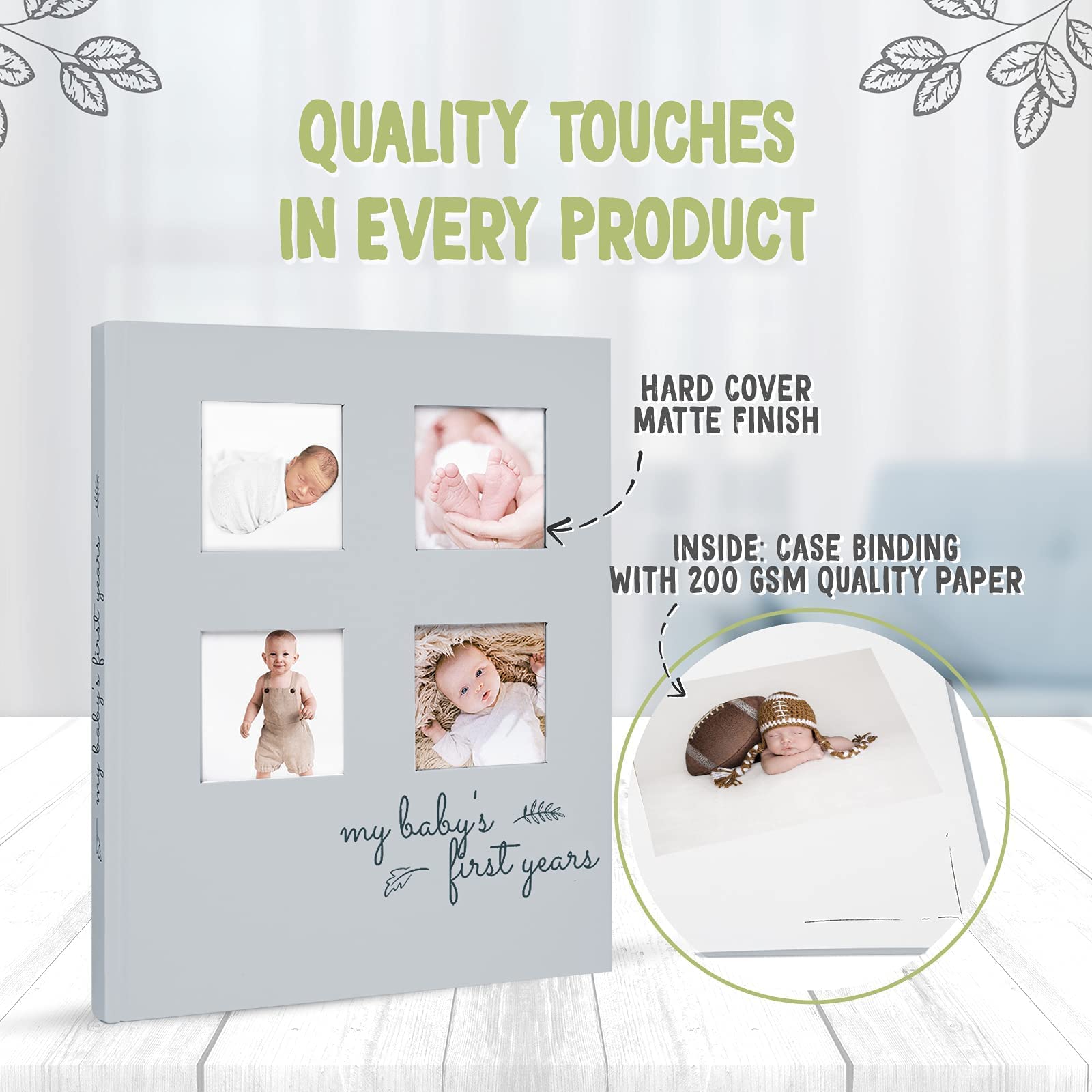 Baby Memory Book First 5 Years Journal And Baby Handprint Footprint Keepsake Kit Bundle - All Family, LGBT, Single Mom Dad, Adoptive - Baby Prints Photo Frame for Newborn