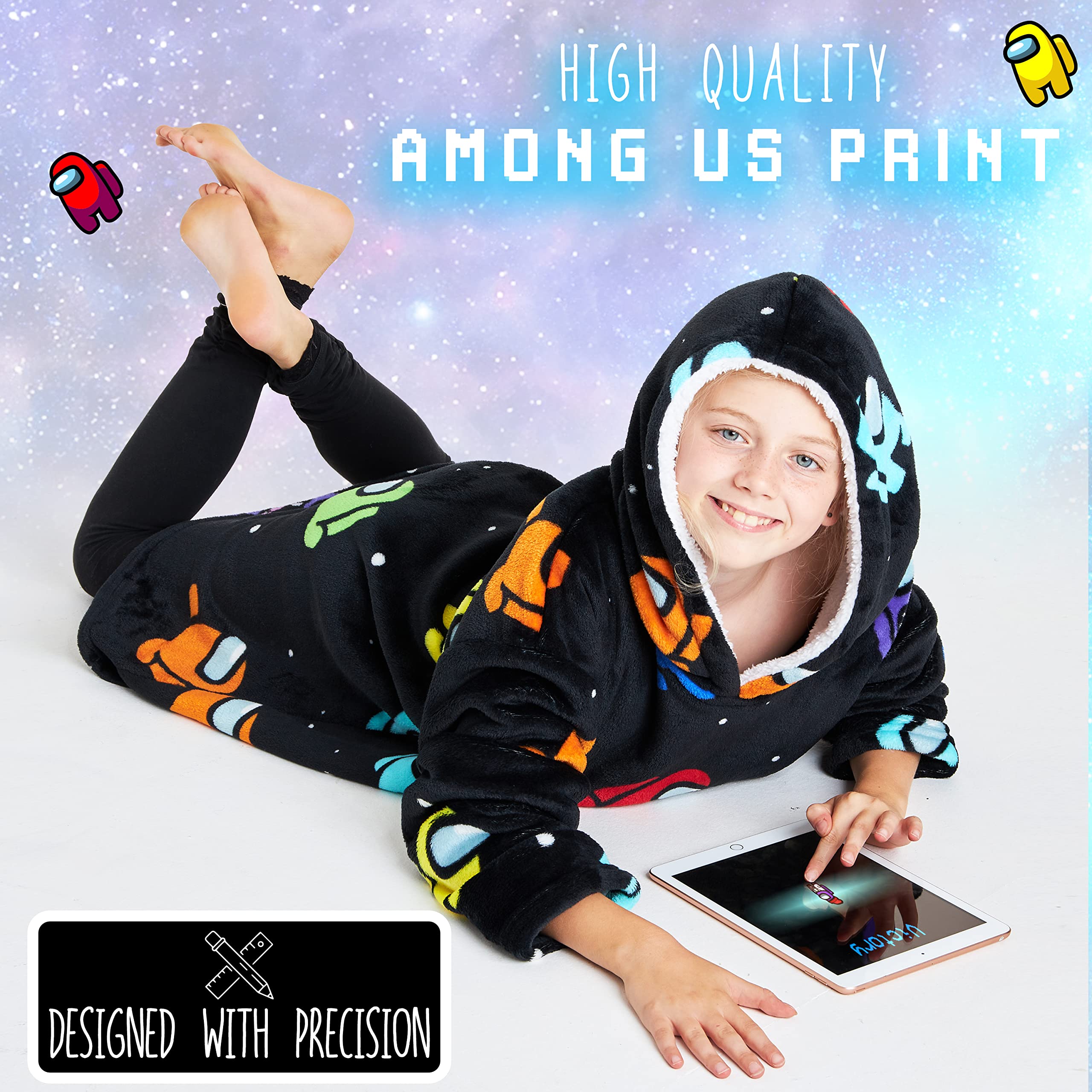 Among Us Hoodies For Boys Fleece Oversized Blanket Hoodie Kids Gaming Merchandise (Black)