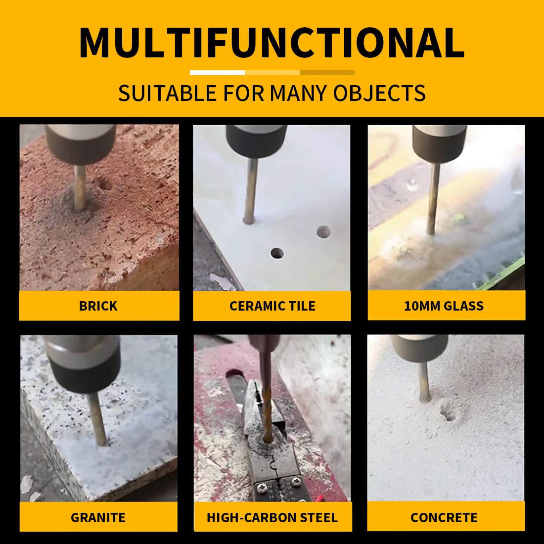Puimentiua 7pcs/5pcs Triangle Drill Bit Sets, Multifunctional Overlord Handle Industrial Strength Drill Bit Set for Brick, Glass, Ceramic, Granite, High-Carbon Steel, Concrete, Wood