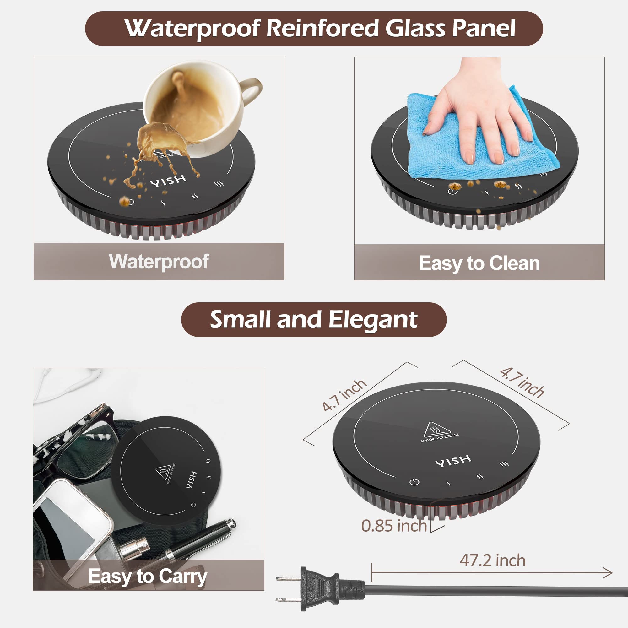 Candle Warmer, YISH Flat Bottom Coffee Mug Warmers for Desk, 25W Electric Tea and Espresso Beverage Warmers for Home and Office, Cup Warmer Auto Shut Off with 3 Temperature Setting (Y130US)