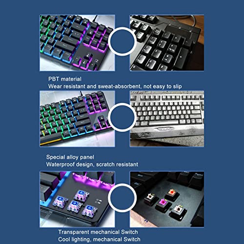 87 Key Mechanical Keyboard, Computer Mechanical Gaming Keyboard, RGB Backlight Wired Keyboard, Blue Switch for Computer Laptop PC Game Work Office