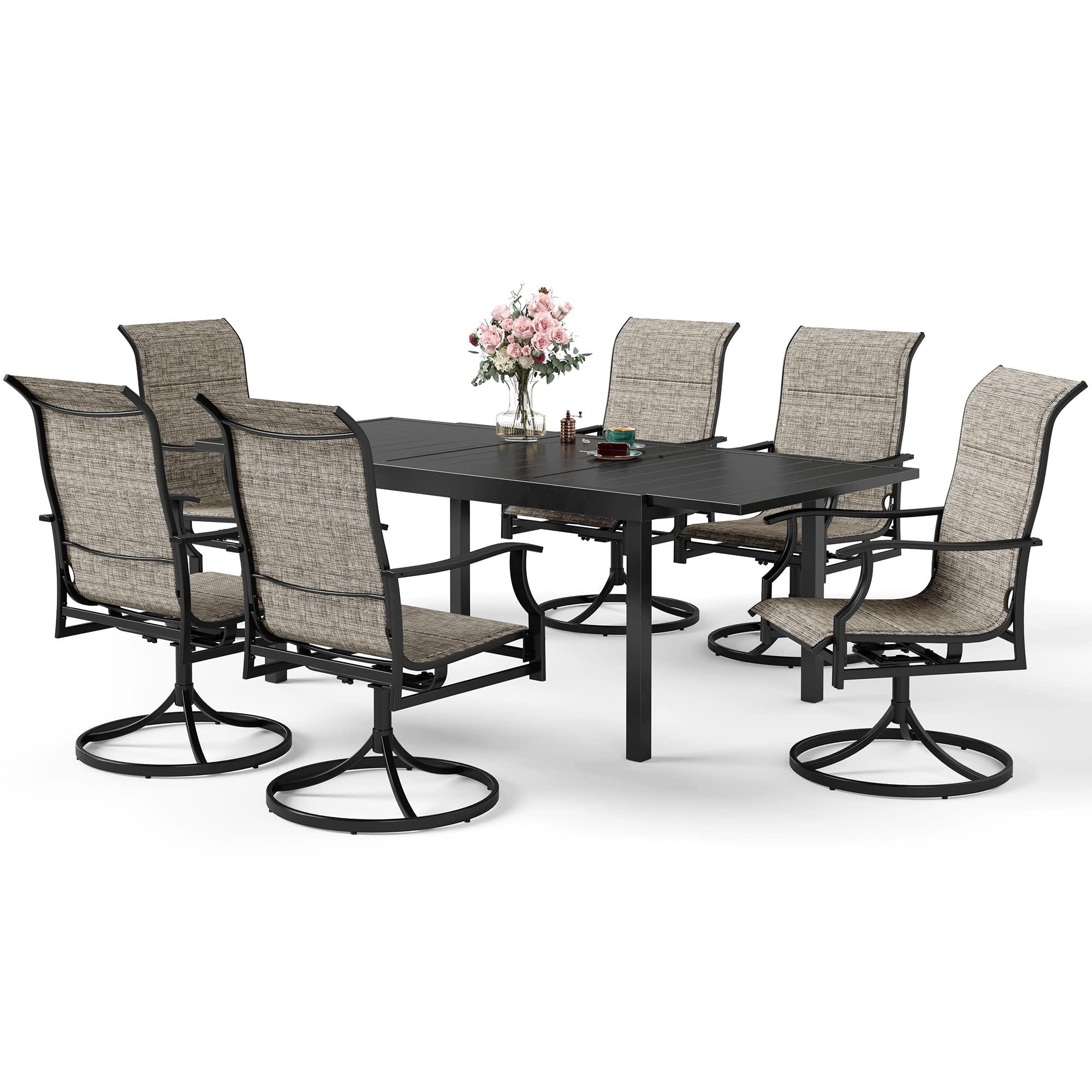 SUNSHINE VALLEY 7 Piece Patio Dining Sets for 6, Outdoor Table and Chairs Set with Extendable Rectangular Patio Dining Table and 6 Swivel Patio Dining Chairs, Outdoor Dining Set for Backyard Deck Lawn