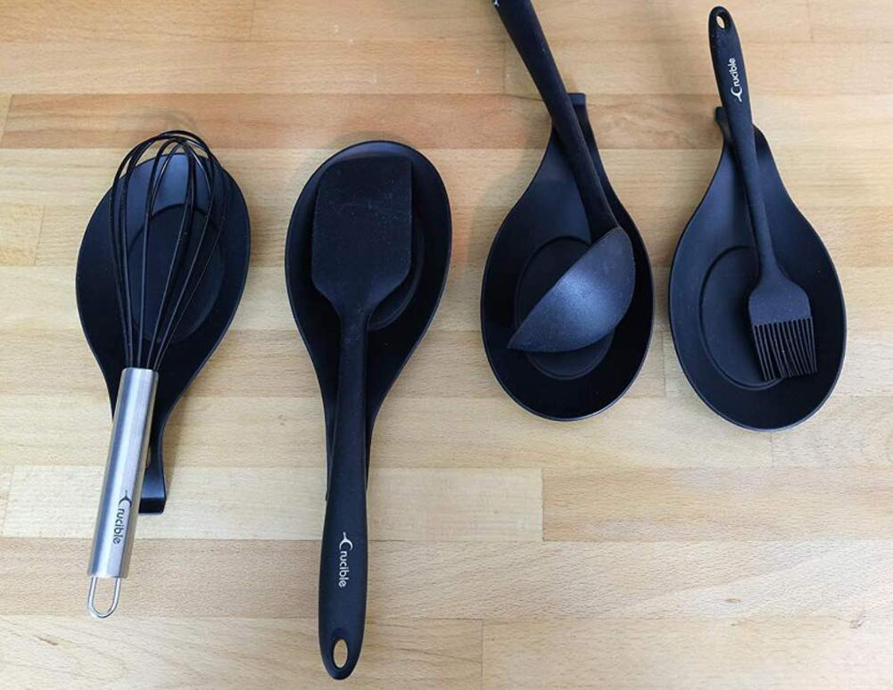3PCS Black Silicone Spoon Rests Kitchen Scoop Bracket Stand Spoon Shelf Utensil Spatula Holder for Home Restaurant Supply