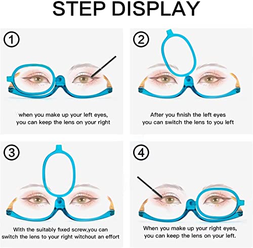 Amorays Makeup Reading Glasses for Women - Magnifying Cosmetic Make Up Readers Flip Eyeglasses (Blue, 1.5 diopters)