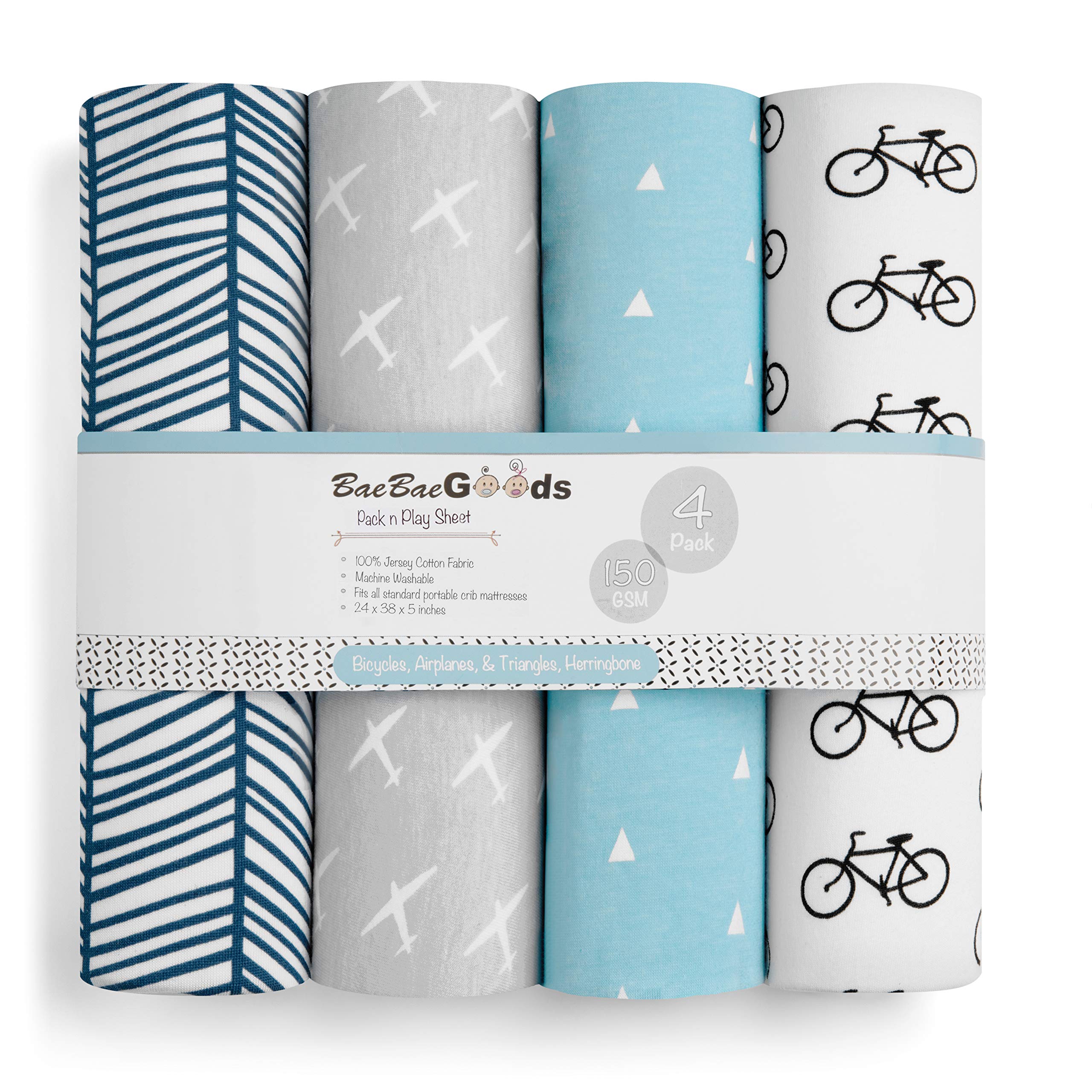 Pack n Play Sheets – Pack and Play Sheets 4 Pack – 100% Super Soft Jersey Knit Cotton Playard Mattress Sheets – Portable Playpen Sheet – Fitted Play Yard Mini Crib Sheet For Boy & Girl (24 x 38 x 5)