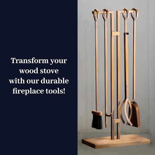 25" Brass Plated Iron Fireplace & Pit Poker, Fireplace Tool Accessory, Chimney Poker Indoor & Outdoor for Camping, Rust Resistant Finish with a Golden Touch, Fireplace Brush