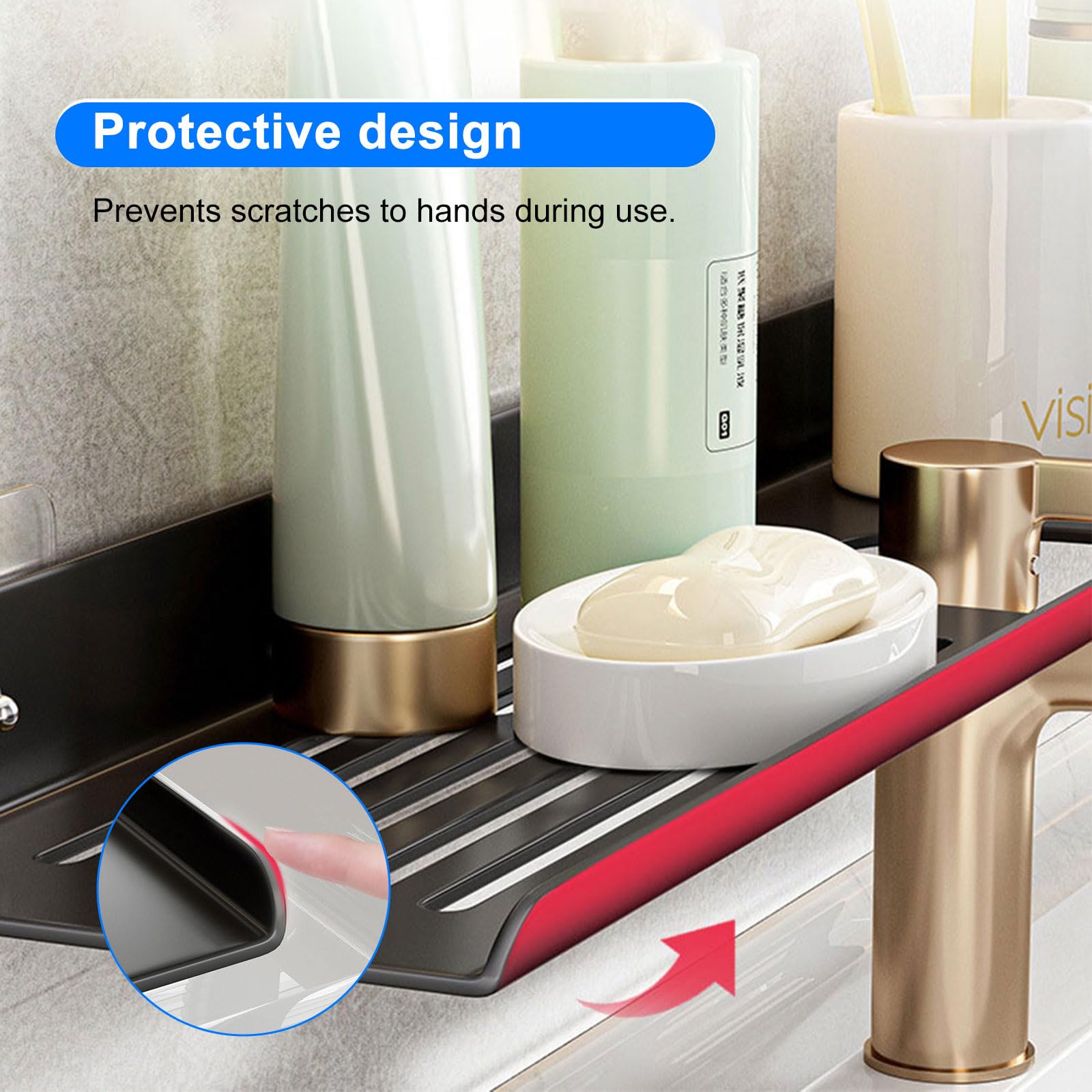 Glieskir Stainless Steel U-Shaped Kitchen Sink Drain Storage Rack Organizer, A Good Helper For Organizing And Storing Items, Can Be Used In Kitchens And Bathrooms (Blakc-Approximately 15.8 inches)