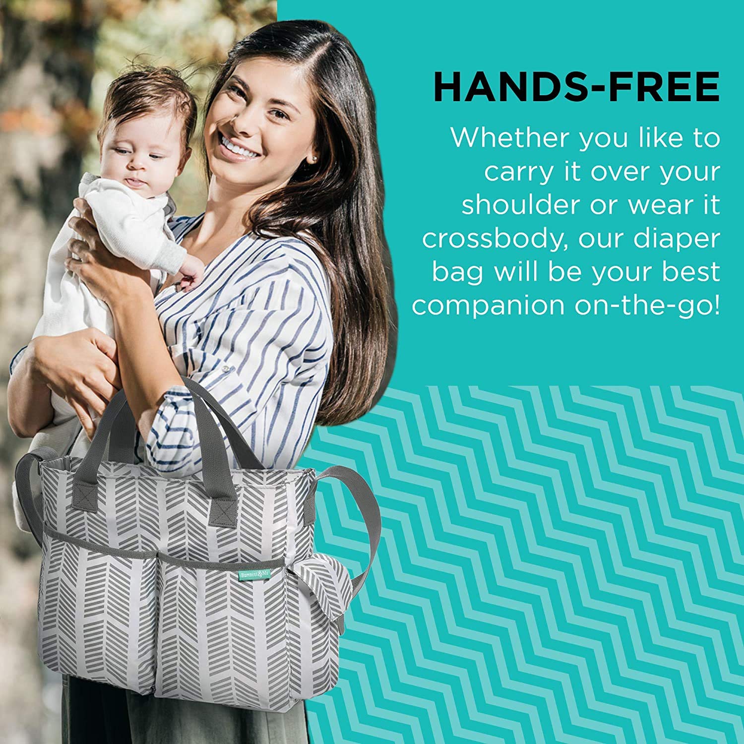 Diaper Bag/Breast Pump Tote Bag - Stylish Arrows, Functional Baby Stroller Organizer - Adjustable Stroller Strap - Eight Total Pockets - Easy to Clean - BONUS: Changing Pad