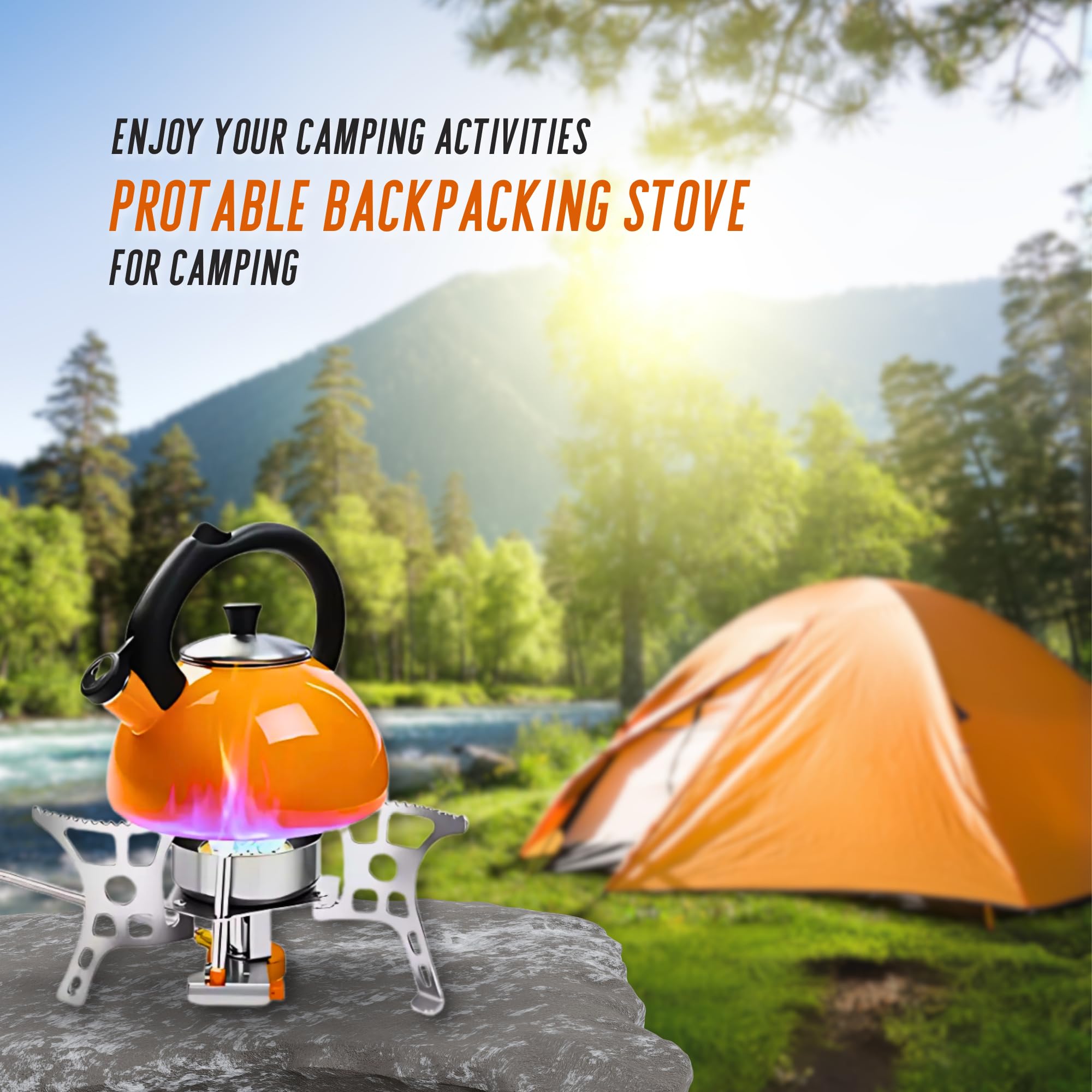 BP Compact 2.0 Portable Camping Stove (Propane + Butane Adapters Included) | Windproof Camping and Backpacking Mini Stove with Built-in Ignition System | Perfect for Hiking and Picnic -3900W