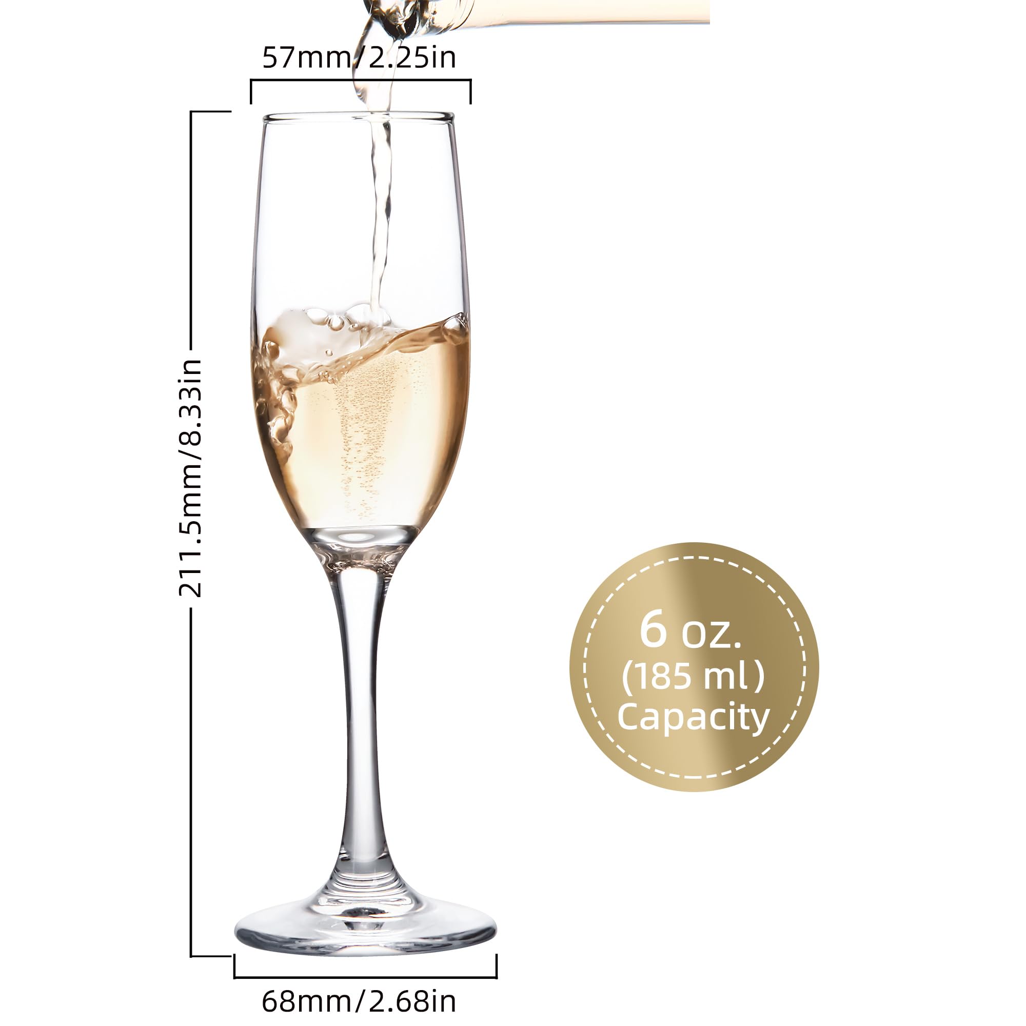 UMEIED Champagne Glasses, Set of 12 Champagne Flutes with Classic Shape, Long stem Sparkling Wine glasses for Wedding, Restaurant, Bar, Wine Toasting, Clear