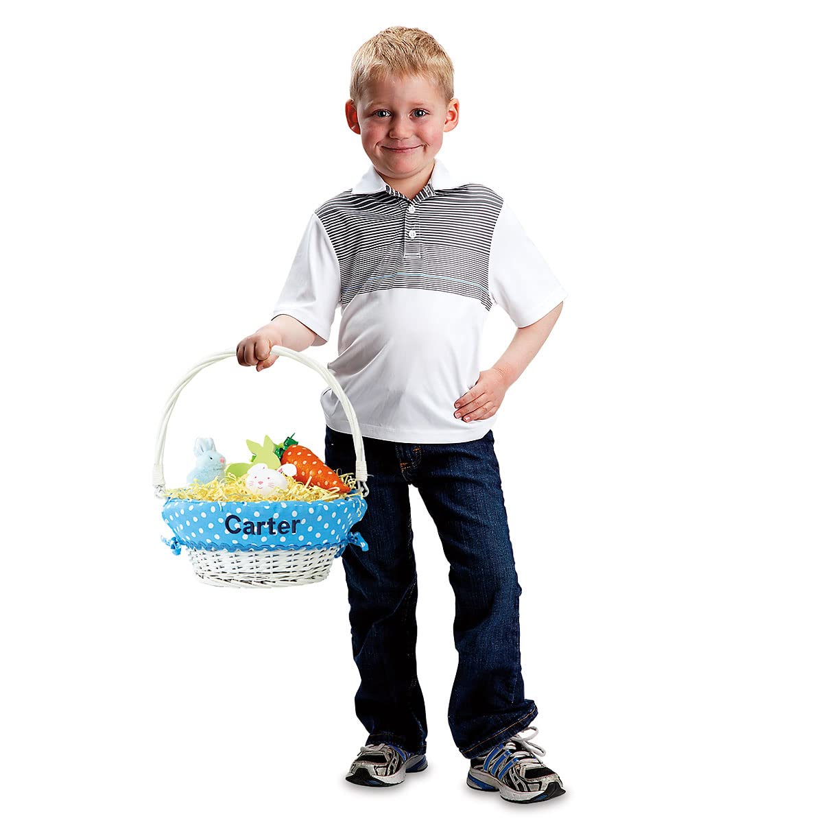 Lillian Vernon Kids Personalized Wicker Easter Basket - Removable Blue Liner With Embroidered Name, For Young Girls & Boys, Baby’s First Egg Hunt, Cute Custom Spring Gifts, 11” x 14”