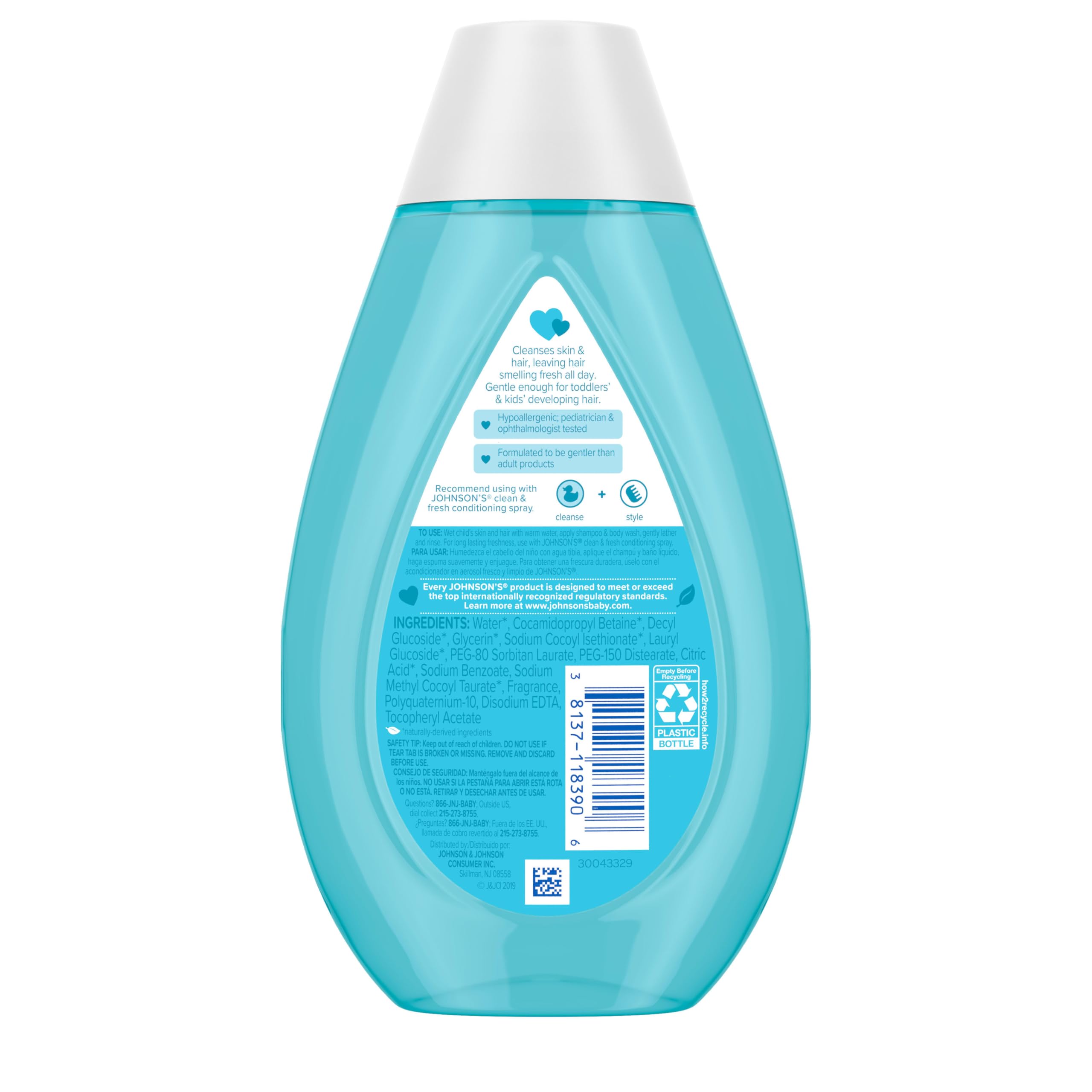 Johnson's Kids Clean & Fresh Children's Shampoo & Body Wash, Tear-Free, Paraben-, Sulfate- & Dye-Free, Hypoallergenic & Gentle on Toddlers' & Kids' Developing Hair, FreshBoost Scent, 13.6 fl. oz