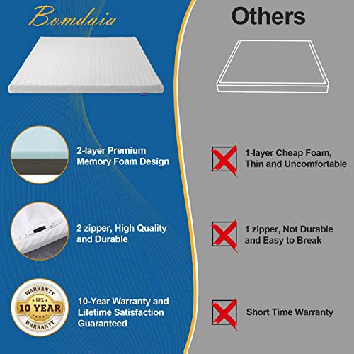 Bomdaia 3 Inch Gel Memory Foam Mattress Topper Twin XL, High Density Bamboo Charcoal Cooling Mattress Pad, Pressure Relieving Bed Topper for Back Pain, Foam Topper with Removable & Breathable Cover