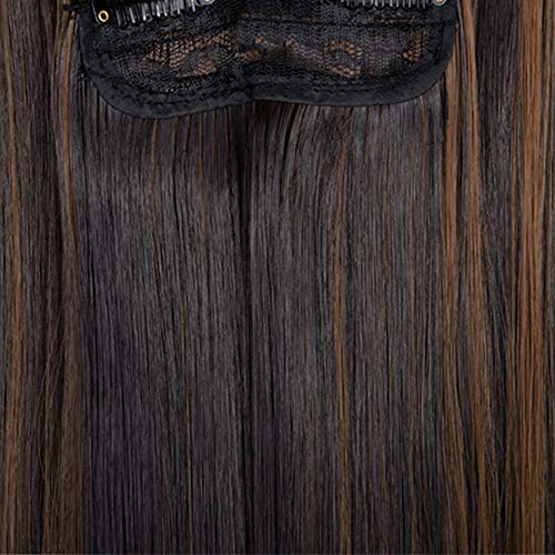 LELINTA 24" Straight Long 4 PCS Set Thick Clip in on Synthetic Hair Extensions Hairpieces for Women Dark Brown Mix Light Auburn