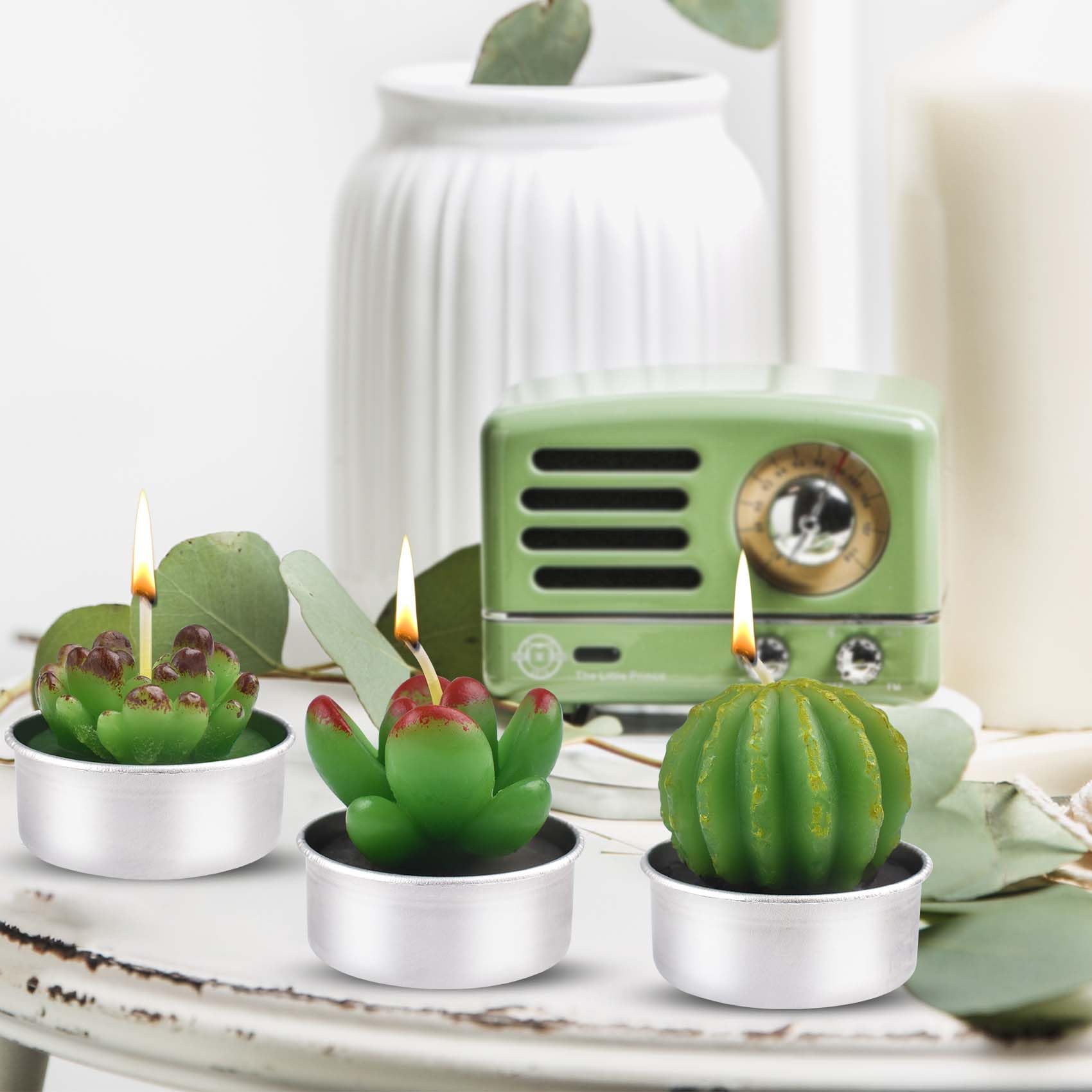 Cactus Candle, 6 PCS Cactus Tealight Candles, Handmade Delicate Succulent Candles, 6 Designs Cute Smokeless Succulent Plants Candle for Birthday Wedding Home Party (Style1)
