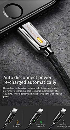 mcdodo Power Off/On Smart LED Auto Disconnect and Auto Recharge Nylon Braided Sync Charge USB Data 6FT/1.8M Cable Compatible with Phone 14/13/12/11 Pro Max List Below (Black, 6FT/1.8M)