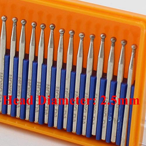 JINGLING Diamond Grinding Bits 2.5mm Spherical Head Bur w Shank 2.35mm Pack of 30Pcs