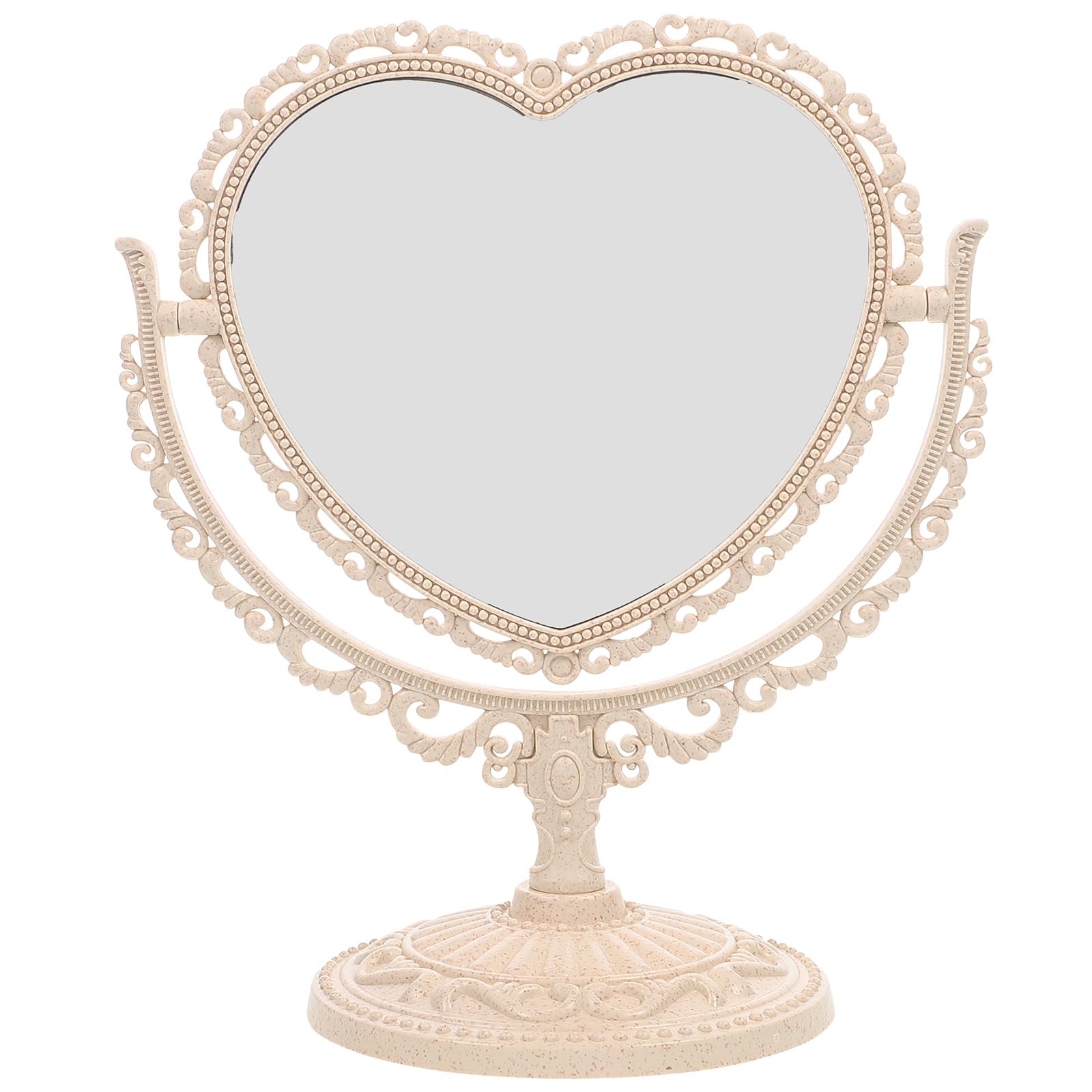 FRCOLOR Heart Shaped Makeup Mirror Tabletop Vanity Mirror Double Sided Magnifying Makeup Mirror with 360 Degree Rotation Vintage Bedroom Vanity Mirror (Heart Shape, Beige)