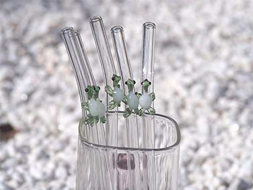 5pcs Glass Straws with Cute Turtle Bent Drinking Straws Stirring Sticks Reusable Glass Straws for Drinks Coffee Juice