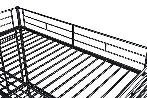 BIADNBZ Twin Over Full Bunk Bed with Trundle and 2 Built-in Ladders, Metal Heavy-Duty BunkBed Frame for Kids Teens Adults Bedroom, Black