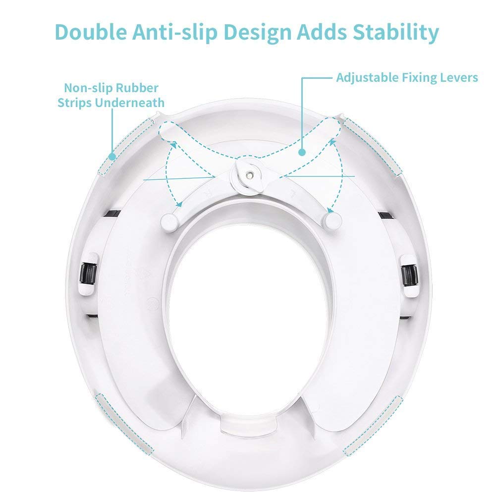Potty Trainer Toilet Chair Seat For Kids Boys Girls & Toddlers - With Cushion Handles, Seat And Backrest - Includes Anti Slip Material & Adjustable Security Levers For Added Stability. (White)