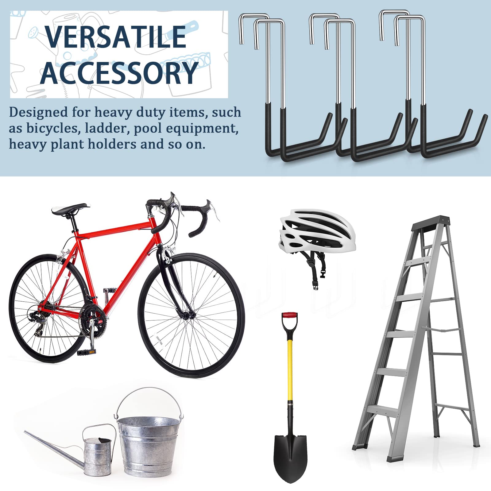 6 Pack Heavy Duty Rafter Hooks for Hanging Vinyl Coated Large S Hooks for Hanging Ladder Bike Hangers Garage Storage Organizer Black
