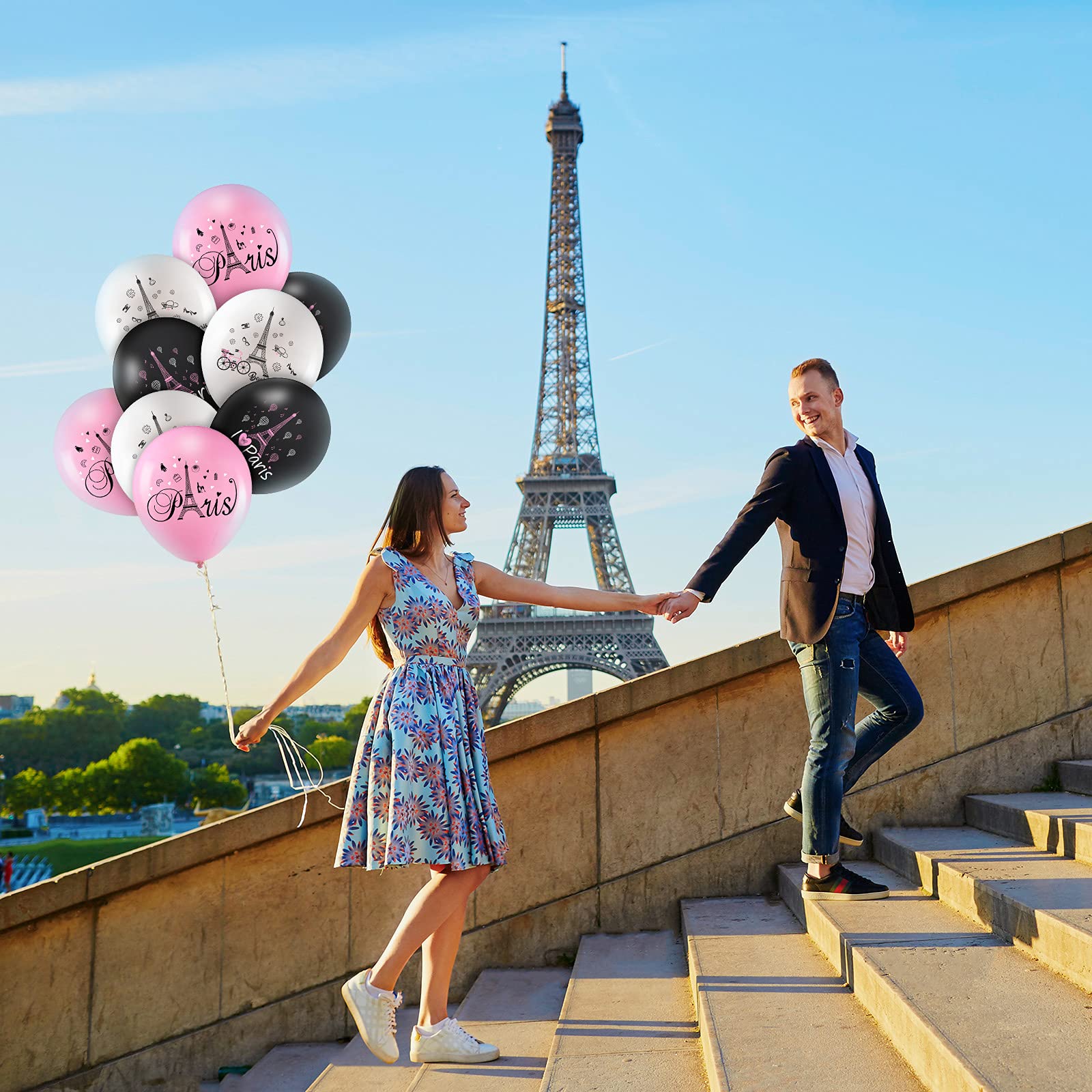 36 Pieces Paris Balloons Day in Paris Balloons Eiffel Tower Latex Balloons Paris Theme Valentine's Day Balloons for Paris Party Decoration, 12 Inches