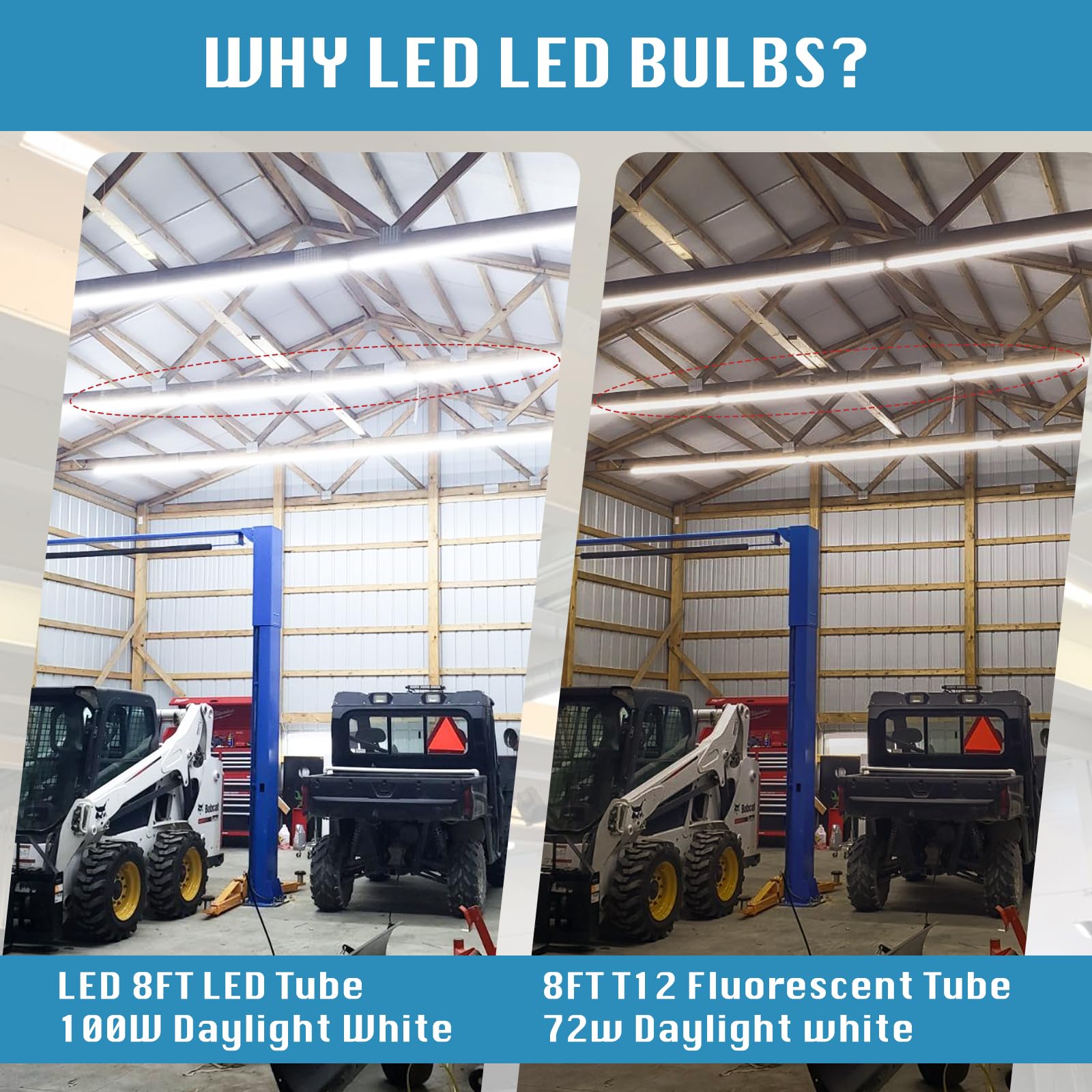 8FT LED Shop Light Fixture - 150W 19000LM, 5000K-5700K Daylight, 96'' T8 Integrated V Shape Fluorescent Tube Lights, High Output Bulbs for Garage Warehouse Workshop,Linkable Plug and Play (Pack-10pcs)