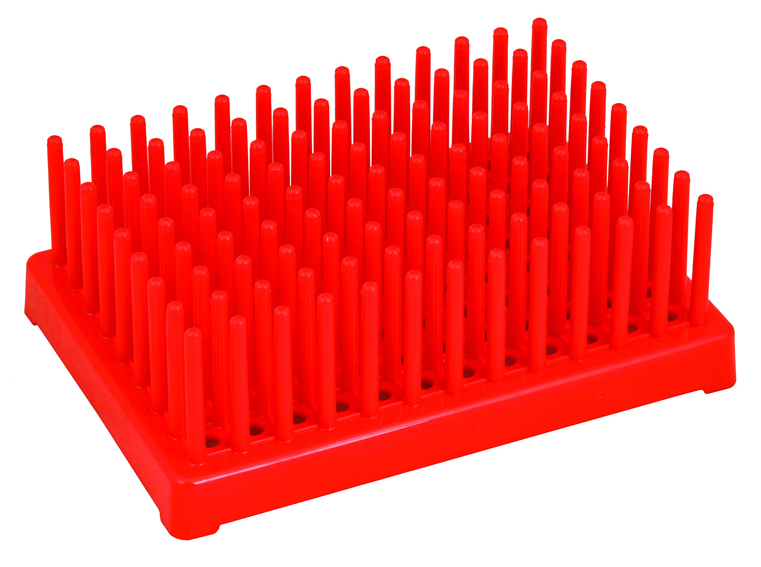 EISCO (Pack of 2) Red Plastic Test Tube Peg Drying Rack Holds 96 13mm Test Tubes