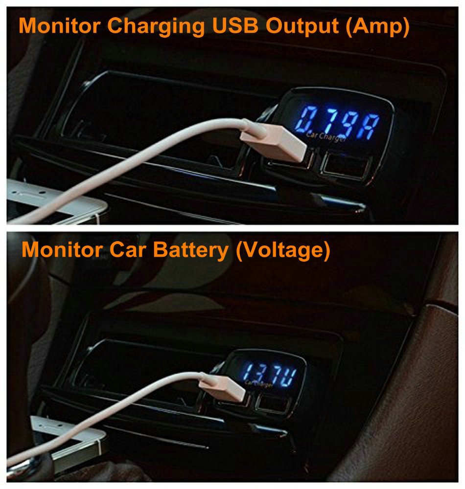 Jebsens 4.8A 24W Dual USB Car Charger Volt Meter Car Battery Monitor with LED Voltage & Amps Display, Cigarette Lighter Adapter, USB Cigarette Lighter Adapter, Compatible for iPhone 15/15 Pro Max