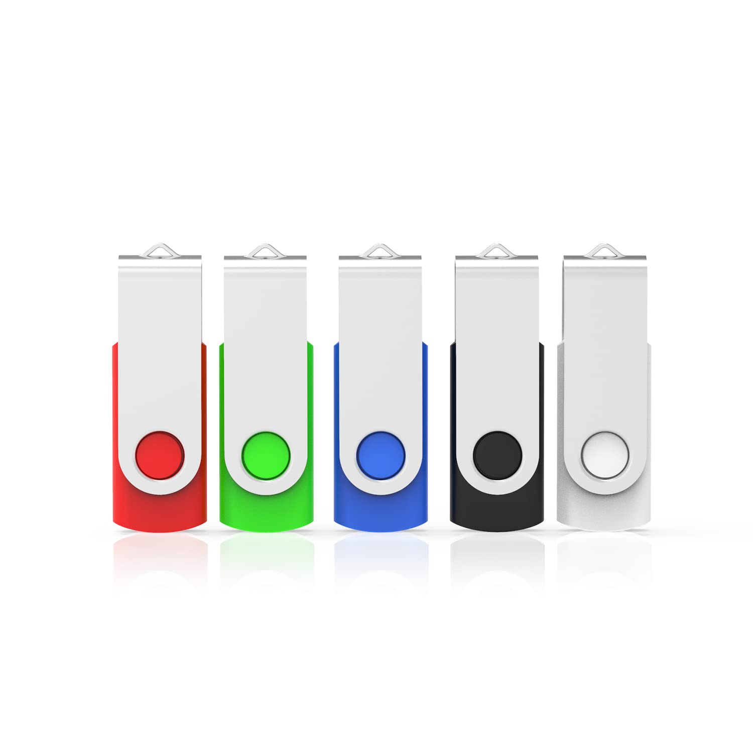 8GB Flash Drive 5 Pack, USB Thumb Drives Memory Stick Swivel Pen Drive Jump Drive with LED Light for Data Storage Backup (8G, 5 Mixed Colors: Black Blue Green Red White)