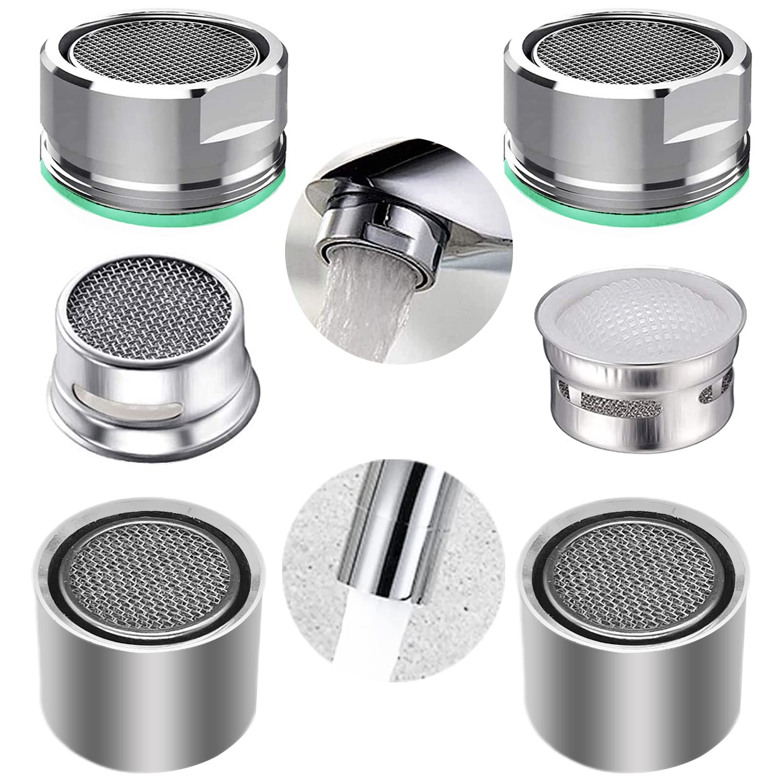 4pcs Faucet Aerators, 2pcs Aerator Filter Replacement Parts, with Brass Housing, 2pcs 15/16 Inch Male and 2pcs 55/64 Inch Female Bathroom Aerator Faucet Filters with Gaskets,for kitchen bathroom