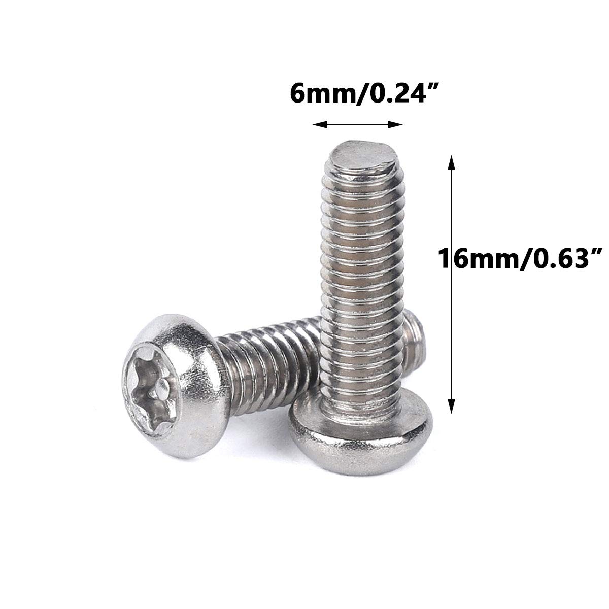 M6x16mm Stainless Steel Button Head Torx Security Anti Theft Screws(20Pcs)