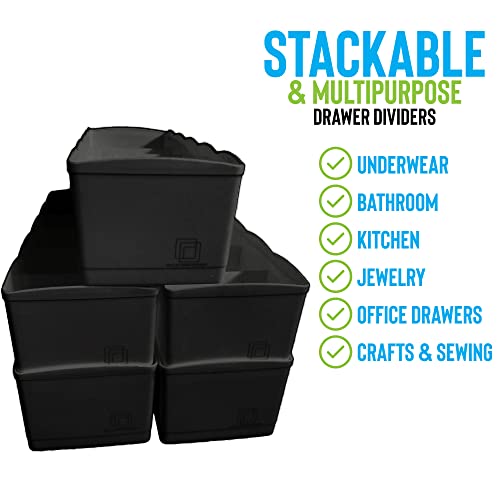 Uncluttered Designs Drawer Dividers (Set of 5) β Modern Organization for Your Ties, Socks, Underwear & Bathroom Storage in Sturdy Plastic - Washable & Sleek (Black)