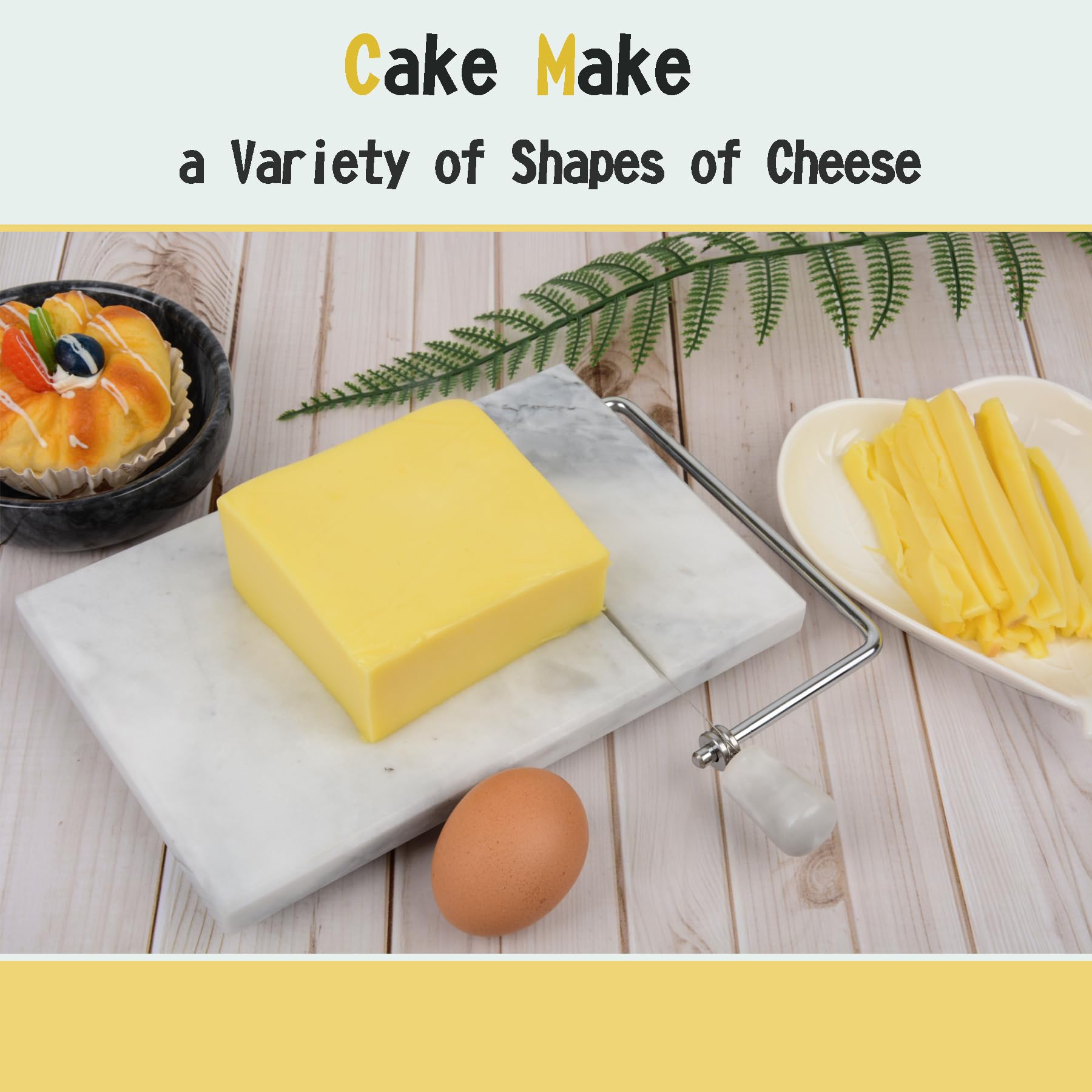 SIPARUI Cheese Slicer, Cheese Cutter Heavy Duty 6" x 9", Polished Marble Cheese Slicer Board for Cut Block Cheeses, Butter, Meats, Other Appetizers (White Grey)