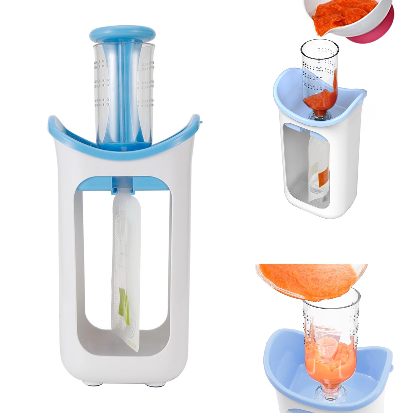 Fruit Puree Squeezer with 10 Squeeze Pouches DIY Squeeze Station for food(blue)