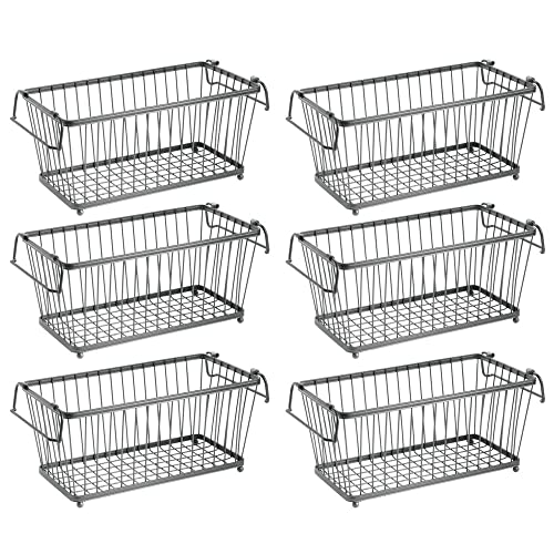 mDesign Household Stackable Metal Wire Storage Organizer Bin Basket with Built-in Handles for Kitchen Cabinets, Pantry, Closets, Bedrooms, Bathrooms - 12.5" Wide, 6 Pack - Graphite Gray