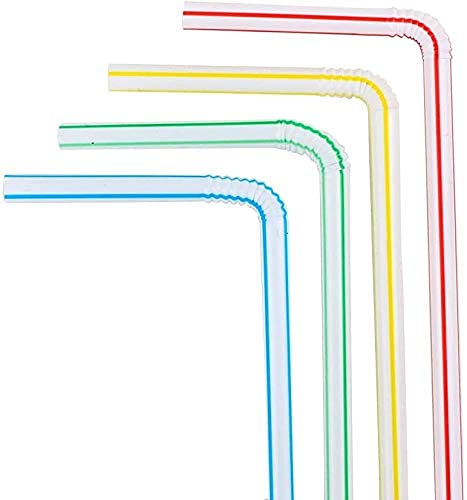 500 Pcs 8.27 Inch Colorful Flexible Plastic Drinking Straws,Individually Wrapped , Bendable,Disposable,Thick Straw for Party, for Use with Any Jumbo Cup or Water Bottle,BAP Free, Dia 0.24inch
