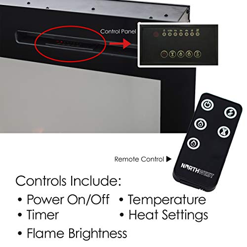 36β Electric Fireplace- Front Vent Wall Mount or Recessed- Realistic LED Flame- Faux Log & Crystal Media, Remote Control by Lavish Home (Black)