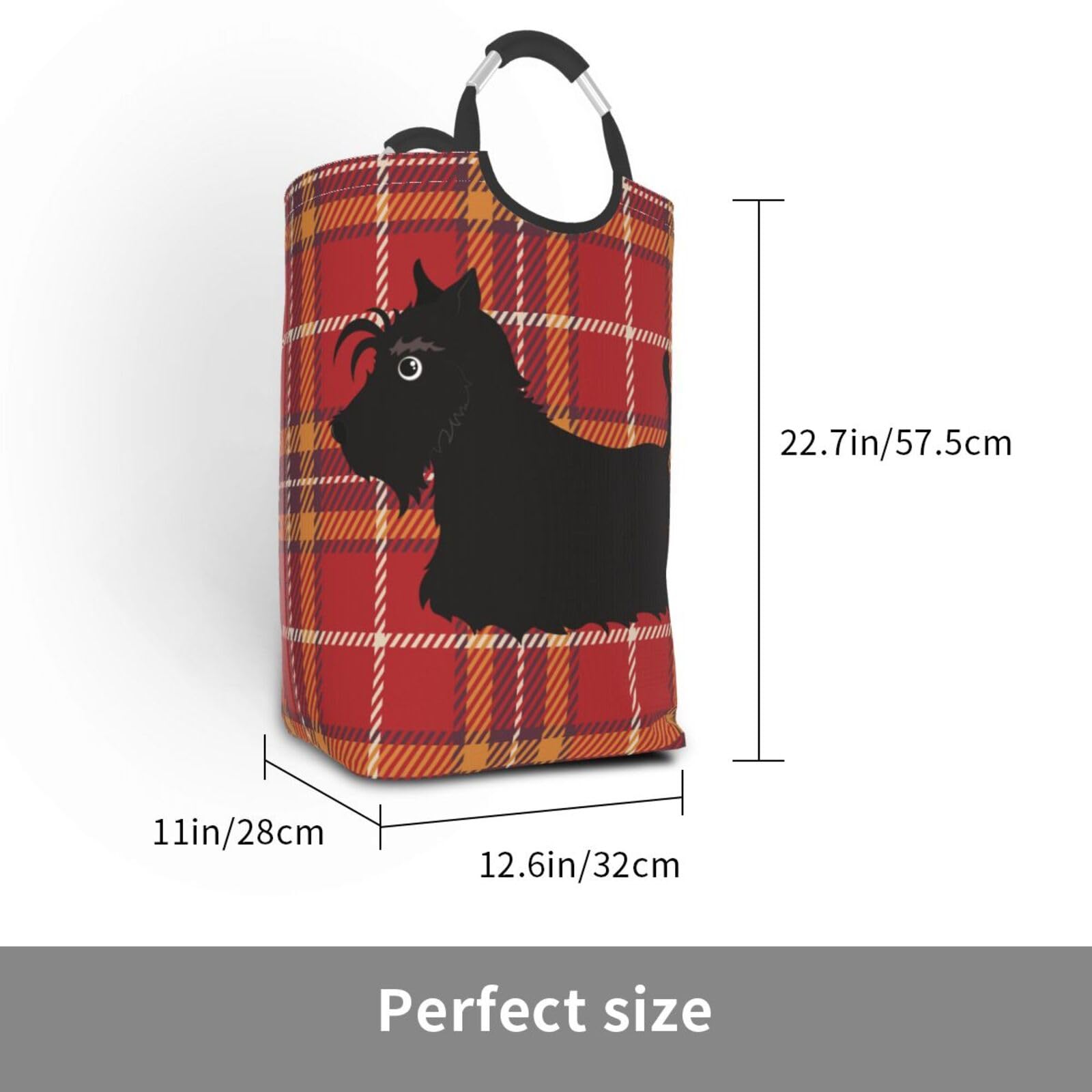 AMABCDET Collapsible Laundry Basket with Aluminum Handle, 50L Large Capacity Waterproof Red Plaid Black Scottish Terrier Pattern Dirty Clothes Hamper for Bedroom Bathroom Living Room