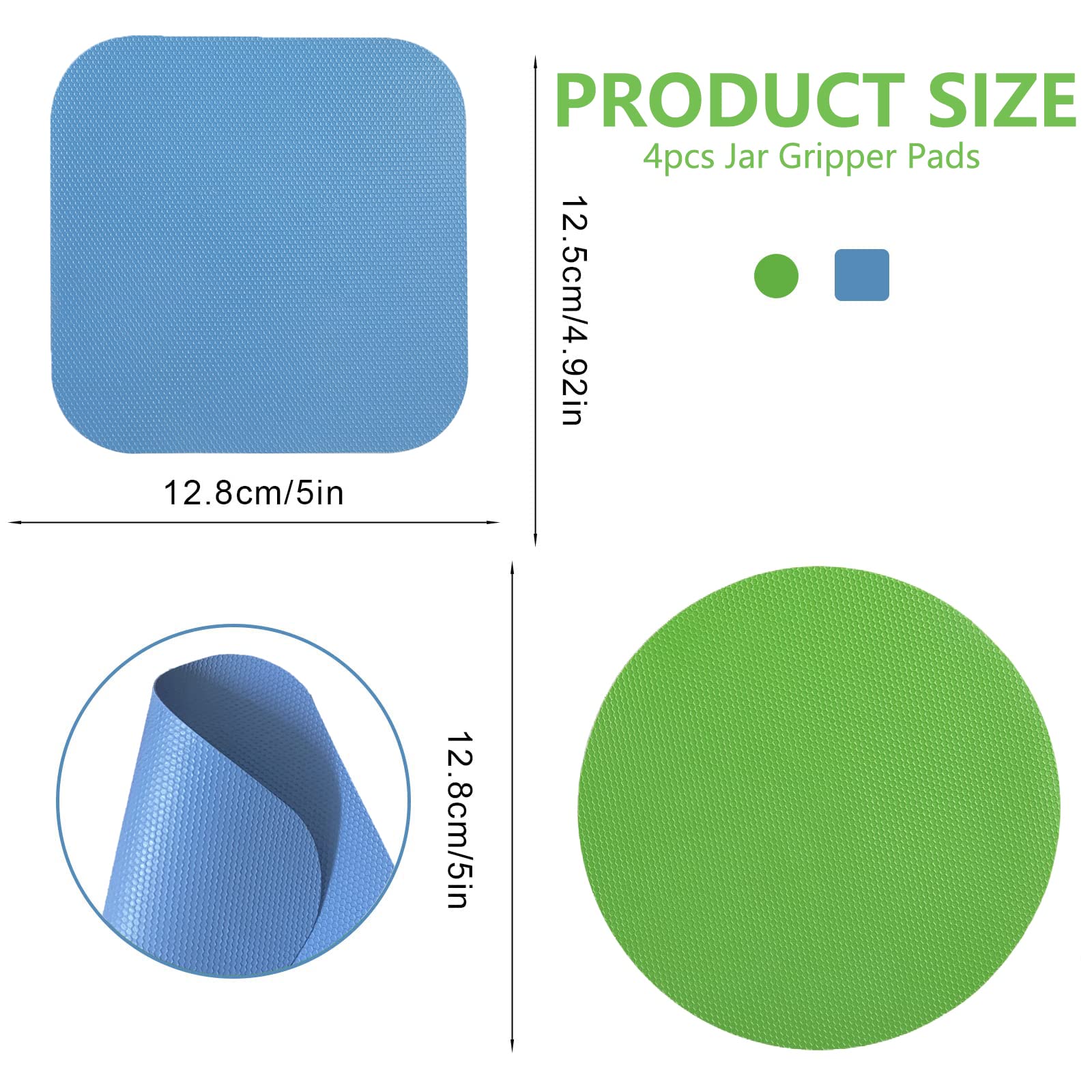 4pcs Jar Opener Gripper Pad, Multifunctional Rubber Jar Opener Kitchen Coaster for Elderly Suffering from Arthritis Children Women Weak Hands(Blue, Green)